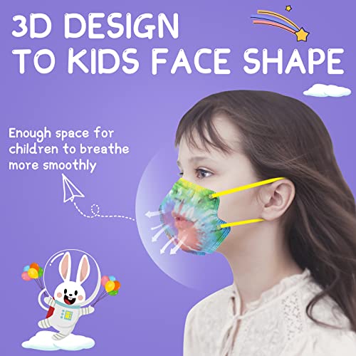 MISSAA KN95 Face Masks for Kids 30 Pcs, 5 Layers Disposable Protective Mask Small Size with Elastic Earloops for Children Boys Girls School Indoor Outdoor Use, Tie-dye