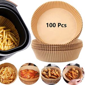 air fryer disposable paper liner, 100pcs non-stick disposable liners, baking paper for air fryer oil-proof, water-proof, food grade parchment for baking roasting microwave (100pcs-6.3 inch)