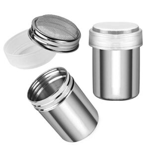 accmor 2pcs powder sugar shaker duster, stainless steel powder sugar shaker with lid, sifter for cinnamon sugar pepper powder cocoa flour