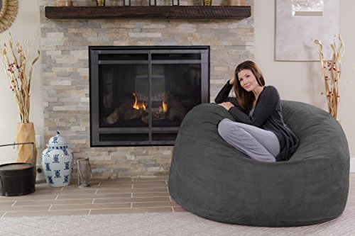 Chill Sack Bean Bag Chair: Giant Memory Foam Furniture Bags and Large Lounger, Big Sofa with Huge Water Resistant Soft Micro Suede Cover, Charcoal, 5-feet (AMZ-5SK-MS03)