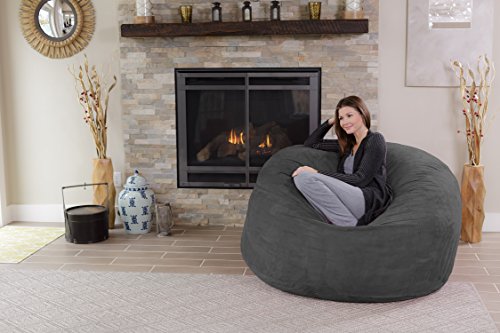 Chill Sack Bean Bag Chair: Giant Memory Foam Furniture Bags and Large Lounger, Big Sofa with Huge Water Resistant Soft Micro Suede Cover, Charcoal, 5-feet (AMZ-5SK-MS03)