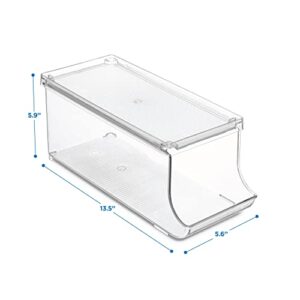 Set of 2 Stackable Refrigerator Organizer Bins Pop Soda Can Dispenser Beverage Holder for Fridge, Freezer, Kitchen, Countertops, Cabinets - Clear Plastic Canned Food Pantry Storage Rack Holds 9 Cans