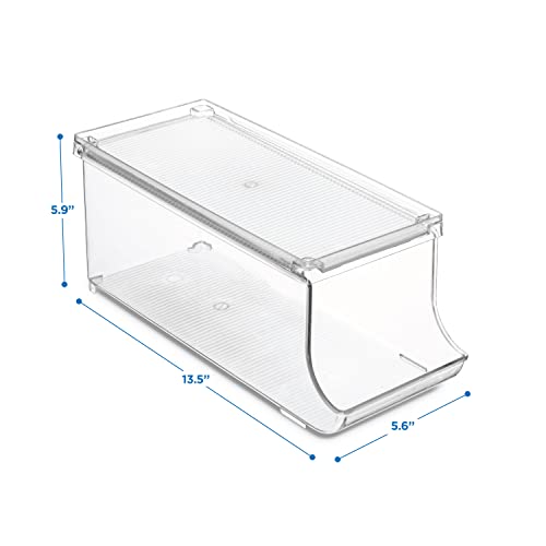 Set of 2 Stackable Refrigerator Organizer Bins Pop Soda Can Dispenser Beverage Holder for Fridge, Freezer, Kitchen, Countertops, Cabinets - Clear Plastic Canned Food Pantry Storage Rack Holds 9 Cans