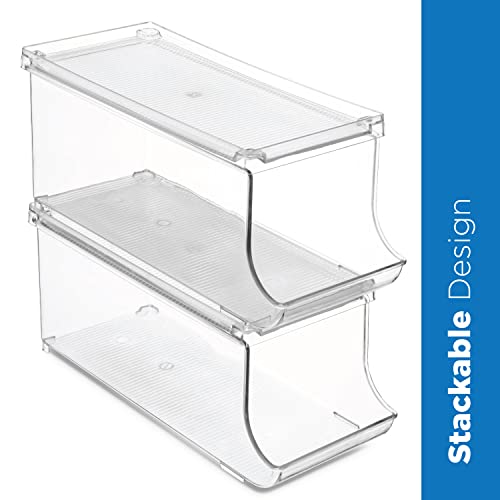 Set of 2 Stackable Refrigerator Organizer Bins Pop Soda Can Dispenser Beverage Holder for Fridge, Freezer, Kitchen, Countertops, Cabinets - Clear Plastic Canned Food Pantry Storage Rack Holds 9 Cans