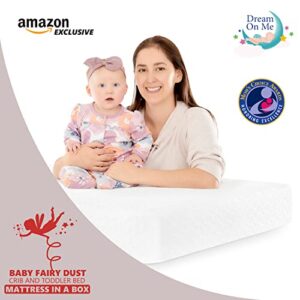 Dream On Me Baby Fairy 5” Foam Crib & Toddler Bed Mattress in a Box, White I Greenguard Gold Certified I JPMA Certified