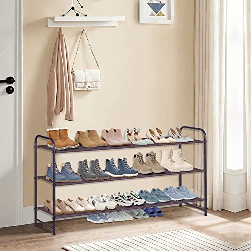 AOODA 3-Tier Long Shoe Rack for Closet Stackable Wide Shoe Shelf Organizer and Storage for Floor, Entryway (Bronze)