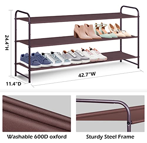 AOODA 3-Tier Long Shoe Rack for Closet Stackable Wide Shoe Shelf Organizer and Storage for Floor, Entryway (Bronze)