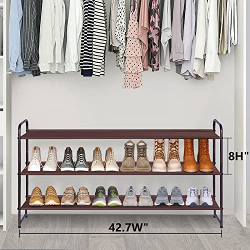 AOODA 3-Tier Long Shoe Rack for Closet Stackable Wide Shoe Shelf Organizer and Storage for Floor, Entryway (Bronze)