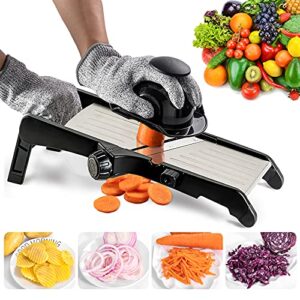 mandoline slicer for food and vegetables -vekaya adjustable kitchen vegetable slicer for potatoes and onion| french fry slicer, vegetable chopper and cutter with waffle maker and gloves (black)