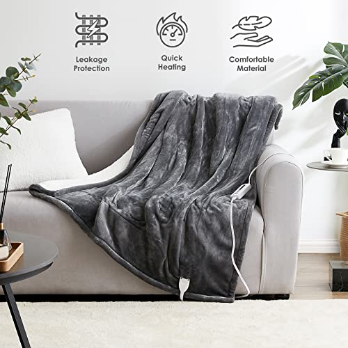 EHEYCIGA Heated Blanket Electric Blanket Throw - Heating Blanket with 5 Heating Levels & 4 Hours Auto Off, Soft Cozy Sherpa Washable Blanket with Fast Heating, 50 x 60 Inches, Grey