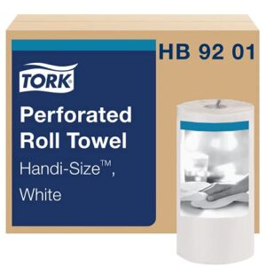 tork handi-size perforated paper towel, white, universal, 2-ply, case of 30 rolls, 120 per roll, 3,600 towels