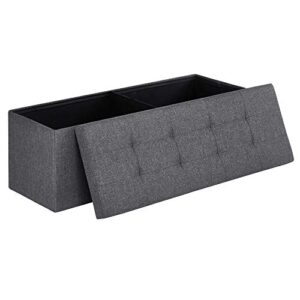 songmics 43 inches folding storage ottoman bench, storage chest, foot rest stool, bedroom bench with storage, holds up to 660 lb, dark gray ulsf77k