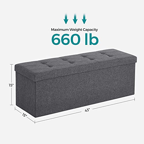 SONGMICS 43 Inches Folding Storage Ottoman Bench, Storage Chest, Foot Rest Stool, Bedroom Bench with Storage, Holds up to 660 lb, Dark Gray ULSF77K