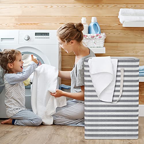 WOWBOX 75L [2 Pack] Laundry Baskets, Freestanding Laundry Hamper with Long Reinforced Handles, Large Waterproof Clothes Hamper Organizer, Collapsible Lightweight Hampers for Laundry, Clothes,Toys,Grey