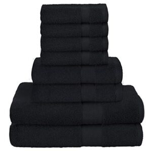 glamburg ultra soft 8-piece towel set – 100% pure ringspun cotton, contains 2 oversized bath towels 27×54, 2 hand towels 16×28, 4 wash cloths 13×13 – ideal for everyday use, hotel & spa – black