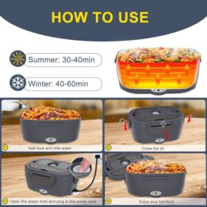 Carsolt Electric Lunch Box Food Heater 3 in 1 Portable Food Warmer Leakproof Heated Lunch Box for Adults, 12V/24V 110V Heating Microwave for Car/Home with 1.5L Removable Stainless Steel Container