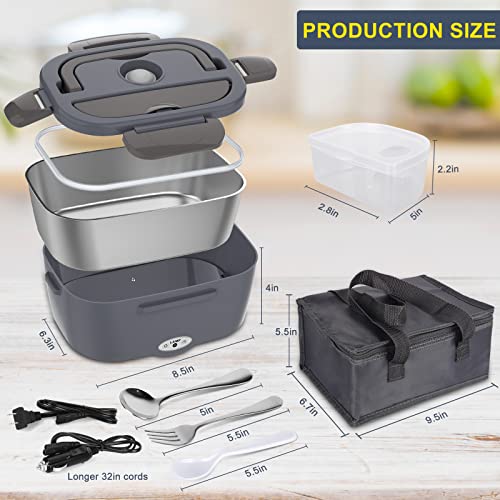 Carsolt Electric Lunch Box Food Heater 3 in 1 Portable Food Warmer Leakproof Heated Lunch Box for Adults, 12V/24V 110V Heating Microwave for Car/Home with 1.5L Removable Stainless Steel Container