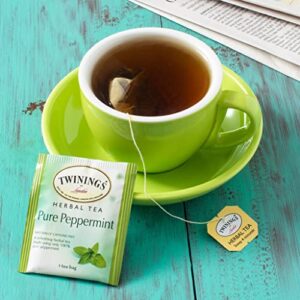 Twinings Tea Pure Peppermint Herbal Tea, Calm and Refreshing Mint Tea, Caffeine Free, Soothing Hot Tea, Iced Tea or Cold Brew Beverage, 50 Tea Bags Per Box