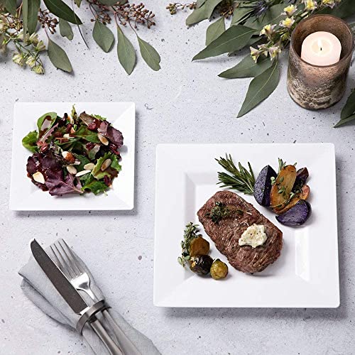 Aya's Cutlery Kingdom Disposable Square Plastic Plates - 60 Pack - 30 x 9.5 Dinner and 30 x 6.5 Salad Combo Plate - Premium Heavy Duty - Fancy and perfect for a Party, Wedding, or Birthday