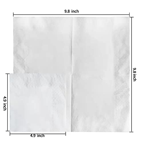 200 Count 2 Ply White Beverage Napkins Disposable Four Fold Cocktails Paper Napkins 9.8" X 9.8 " unfolded for Party and Every Day Use