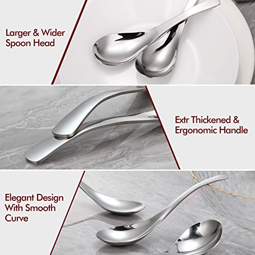 HIWARE Thick Heavy-weight Soup Spoons, High Grade Stainless Steel Soup Spoons, Table Spoons, Set of 6