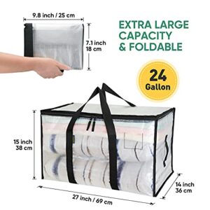 BALEINE 6-Pack Oversized Moving Bags with Reinforced Handles, Heavy-Duty Storage Tote for Clothes, Moving Supplies (Clear, 6-Pack)