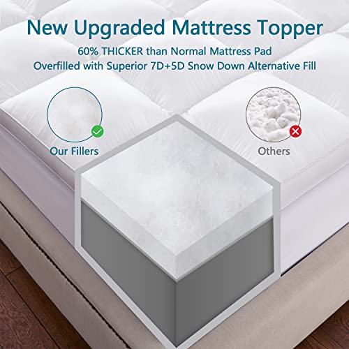 CHOKIT Luxury Soft 5D Spiral Fiber Queen Mattress Topper, Extra Thick Mattress Pad Cover for Back Pain Relief, Cooling Breathable Pillow Top Protector with 8-21" Deep Pocket, All Season Bedding