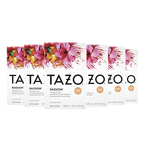 TAZO Iced Tea Bags, Passion Herbal Tea, Caffeine Free, 20 Tea Bags (Pack of 6)