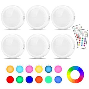 puck lights, cadrim 13 colors changeable led puck lightings battery powered dimmable under cabinet lights, battery powered under counter lights with 2 wireless remote controls for kitchen(6 pack)