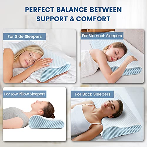 Memory Foam Pillows Neck Pillow Bed Pillow for Sleeping, Ergonomic Cervical Contour Pillow Neck Support Pillow for Side Back Stomach Sleeper, Orthopedic Pillow for Neck and Shoulder Pain