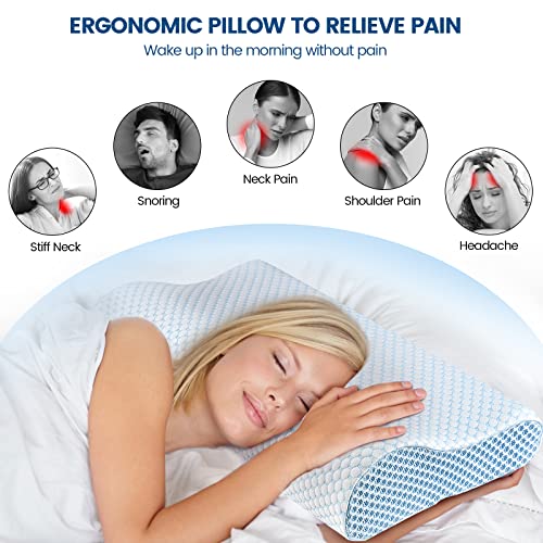 Memory Foam Pillows Neck Pillow Bed Pillow for Sleeping, Ergonomic Cervical Contour Pillow Neck Support Pillow for Side Back Stomach Sleeper, Orthopedic Pillow for Neck and Shoulder Pain