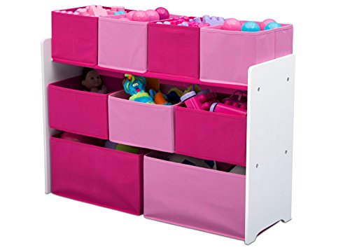 Delta Children Deluxe Multi-Bin Toy Organizer with Storage Bins - Greenguard Gold Certified, White/Pink Bins