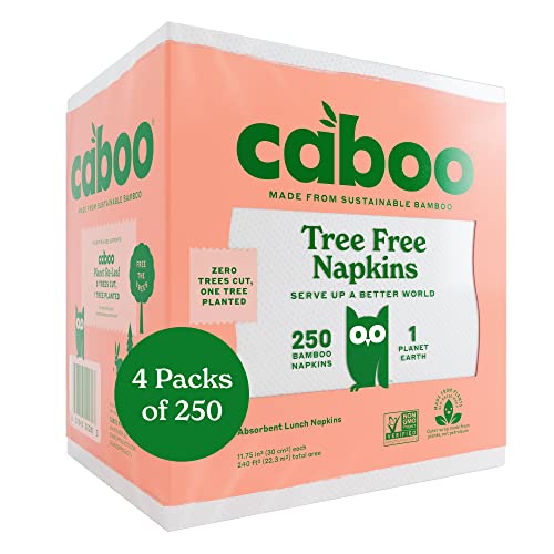 Caboo Tree Free Bamboo Paper Napkins, 4 Packs of 250, 1000 Total Napkins, Eco Friendly, Sustainable, and Disposable Kitchen Napkins