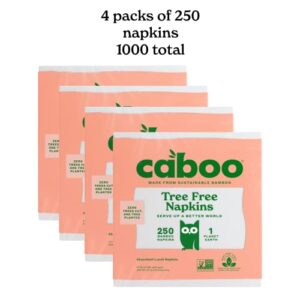 Caboo Tree Free Bamboo Paper Napkins, 4 Packs of 250, 1000 Total Napkins, Eco Friendly, Sustainable, and Disposable Kitchen Napkins