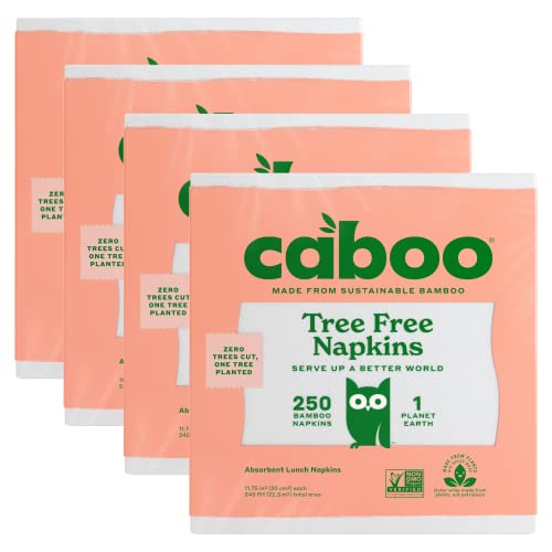 Caboo Tree Free Bamboo Paper Napkins, 4 Packs of 250, 1000 Total Napkins, Eco Friendly, Sustainable, and Disposable Kitchen Napkins