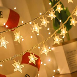 yummuely star lights star string lights 10ft 20 led star fairy lights battery operated waterproof indoor outdoor twinkle christmas lights for bedroom party wedding xmas tree decoration (warm white)