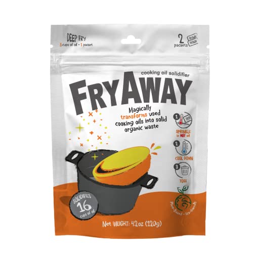 FryAway Deep Fry Waste Cooking Oil Solidifier Powder, 100% Plant-Based Cooking Oil Disposal, Solidifies Up to 8 Cups of Oil per use, (2ct per Package, 16 Cups/4 Liters)