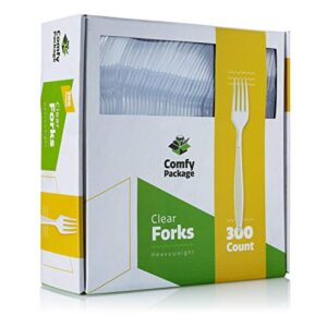 [300 pack] heavyweight disposable clear plastic forks