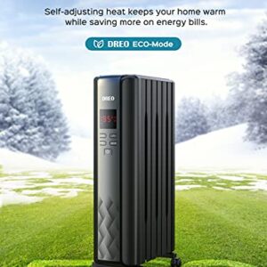 Dreo Radiator Heater, Upgrade 1500W Electric Portable Space Oil Filled Heater with Remote Control, 4 Modes, Overheat & Tip-Over Protection, 24h Timer, Digital Thermostat, Quiet, Indoor