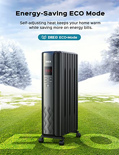 Dreo Radiator Heater, Upgrade 1500W Electric Portable Space Oil Filled Heater with Remote Control, 4 Modes, Overheat & Tip-Over Protection, 24h Timer, Digital Thermostat, Quiet, Indoor