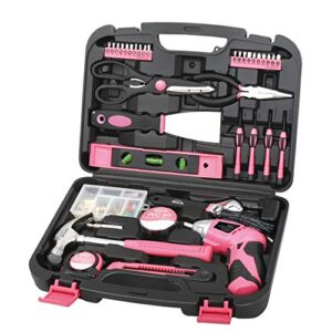 135 piece household tool kit pink with pivoting dual-angle 3.6 v lithium-ion cordless screwdriver – dt0773n1