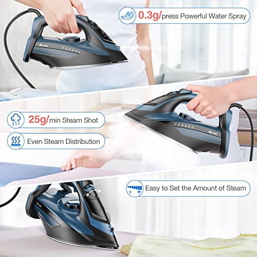 Sundu Steam Iron for Clothes with Rapid Heating Ceramic Coated Soleplate, 1700W Steam Iron with Precise Thermostat Dial, Self-Cleaning, Auto-Off, 15.21oz Water Tank for Home Travel Clothes Ironing Use