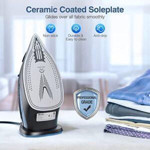 Sundu Steam Iron for Clothes with Rapid Heating Ceramic Coated Soleplate, 1700W Steam Iron with Precise Thermostat Dial, Self-Cleaning, Auto-Off, 15.21oz Water Tank for Home Travel Clothes Ironing Use