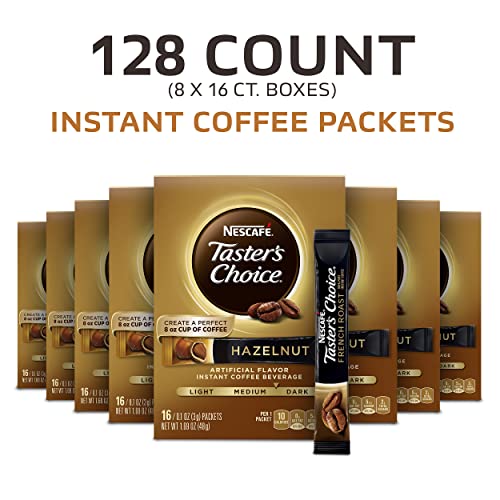 Nescafe Taster's Choice Instant Coffee Beverage, Hazelnut, 16 count (Pack of 8)