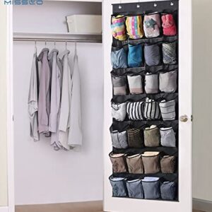 MISSLO 28 Large Pockets Hanging Shoe Organizer Over The Door Shoe Rack for Closet Door Storage Mesh Shoe Holder Hanger for Men, Black