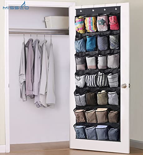 MISSLO 28 Large Pockets Hanging Shoe Organizer Over The Door Shoe Rack for Closet Door Storage Mesh Shoe Holder Hanger for Men, Black