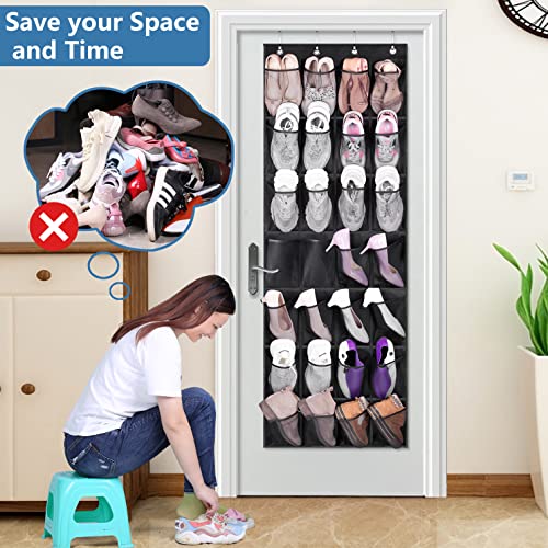 MISSLO 28 Large Pockets Hanging Shoe Organizer Over The Door Shoe Rack for Closet Door Storage Mesh Shoe Holder Hanger for Men, Black