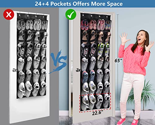 MISSLO 28 Large Pockets Hanging Shoe Organizer Over The Door Shoe Rack for Closet Door Storage Mesh Shoe Holder Hanger for Men, Black