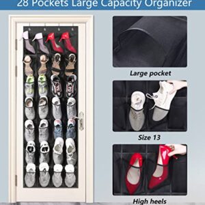 MISSLO 28 Large Pockets Hanging Shoe Organizer Over The Door Shoe Rack for Closet Door Storage Mesh Shoe Holder Hanger for Men, Black