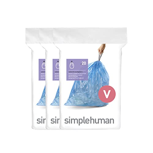 simplehuman Code V Custom Fit Drawstring Trash Bags in Dispenser Packs, 60 Count, 16-18 Liter / 4.2-4.8 Gallon, Blue